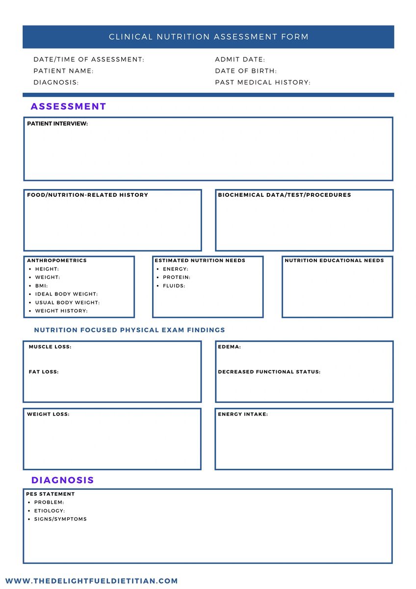 Clinical Nutrition Assessment Form Patient Questionnaire